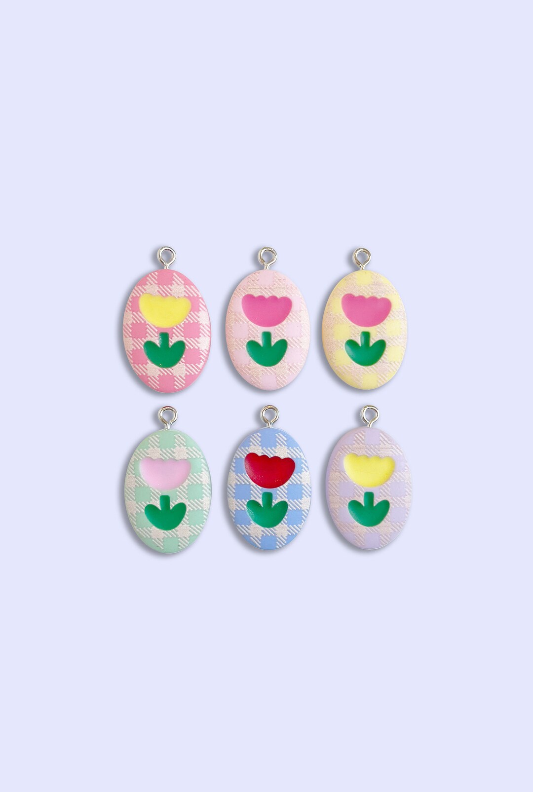 2pc, 6pc or 10pc Plaid Spring Flower Charms -tulip Charm -easter Charm ...