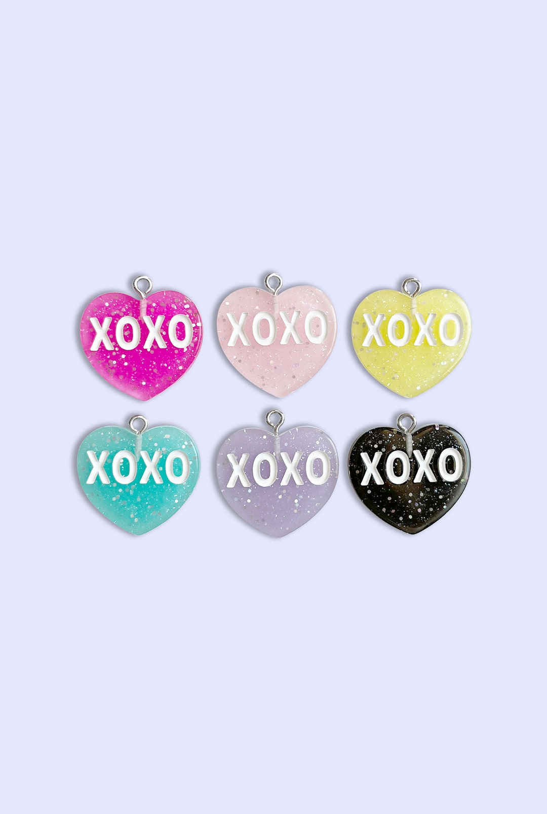 XOXO Glitter Valentines Candy Heart Charm, Resin Charms - Etsy