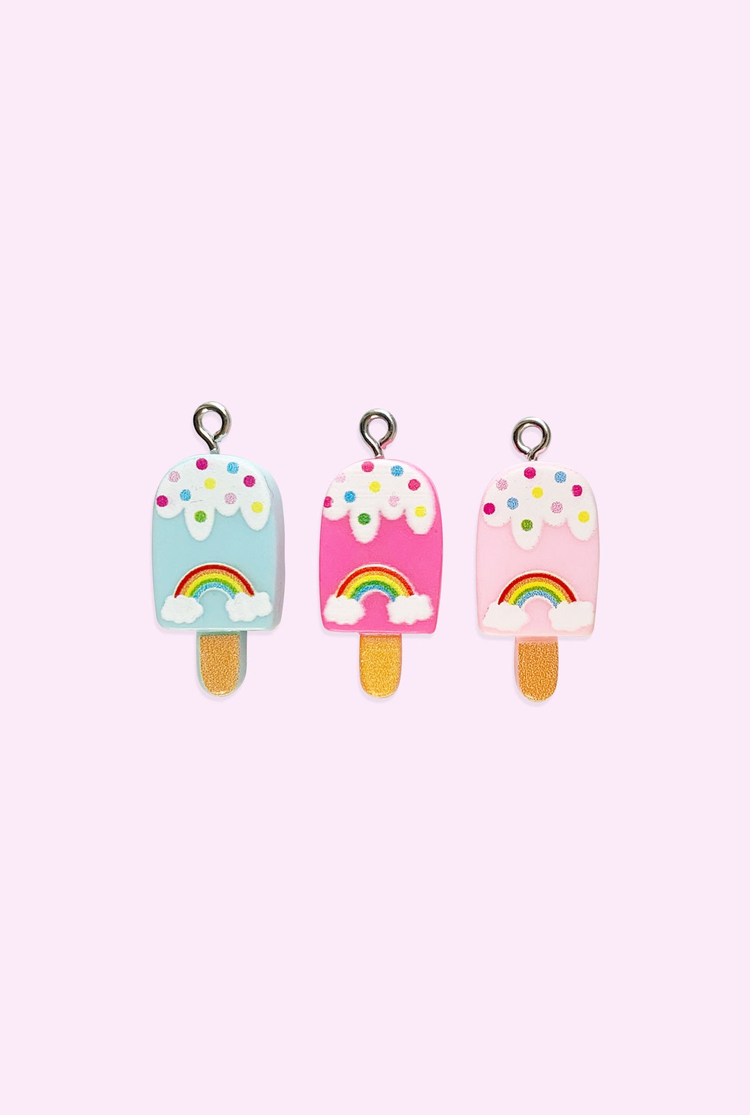 2pc, 3pc or 10pc Rainbow Sprinkle Popsicle Charm - Pastel Pink Charm ...