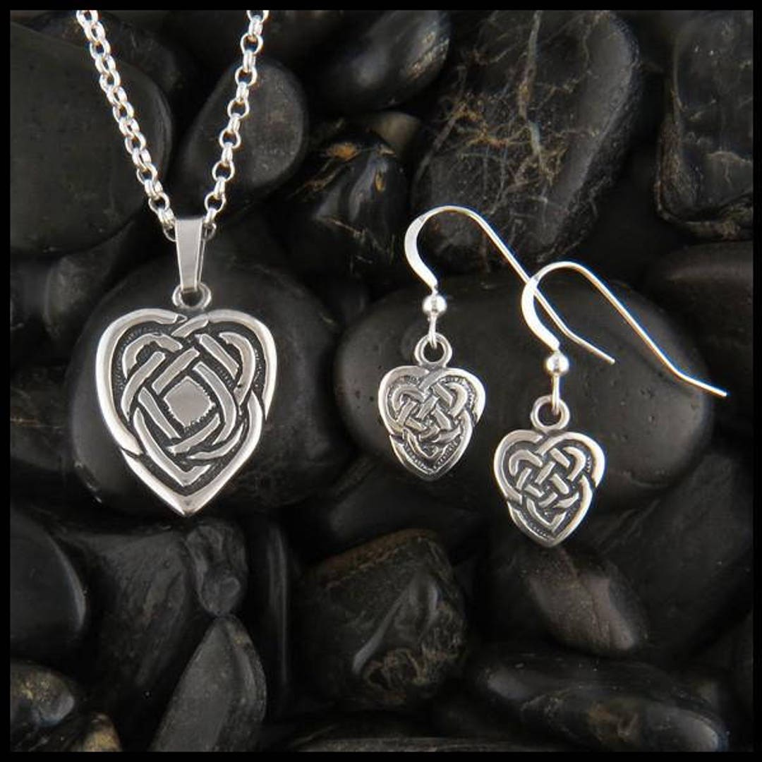 Celtic Maggie's Heart Knot Pendant and Earring Set in Sterling Silver ...