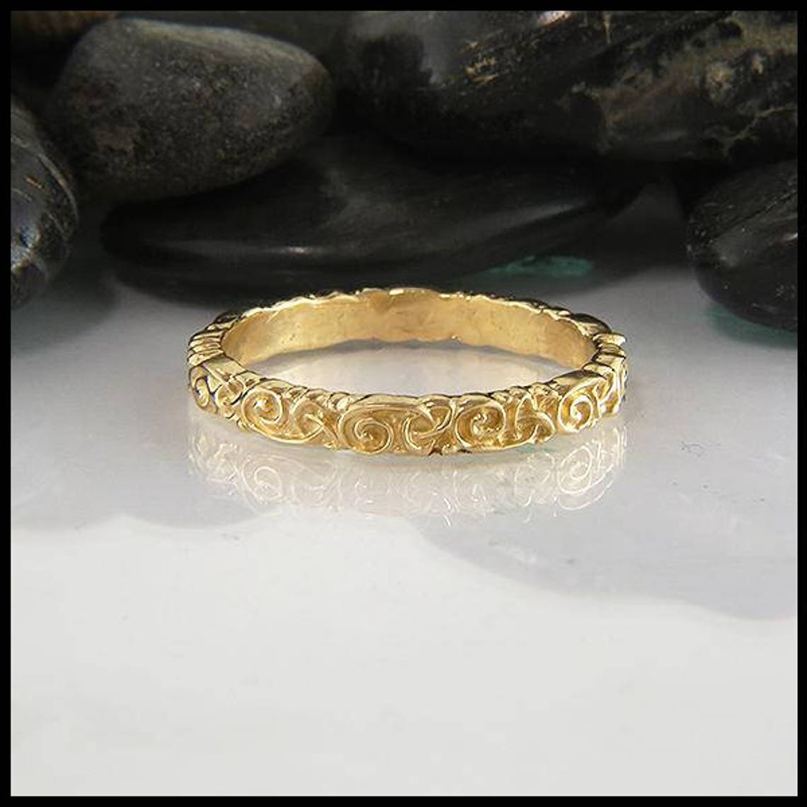 Celtic Trinity Scroll Stacking Ring in 14K Yellow Gold, Rose Gold, or ...