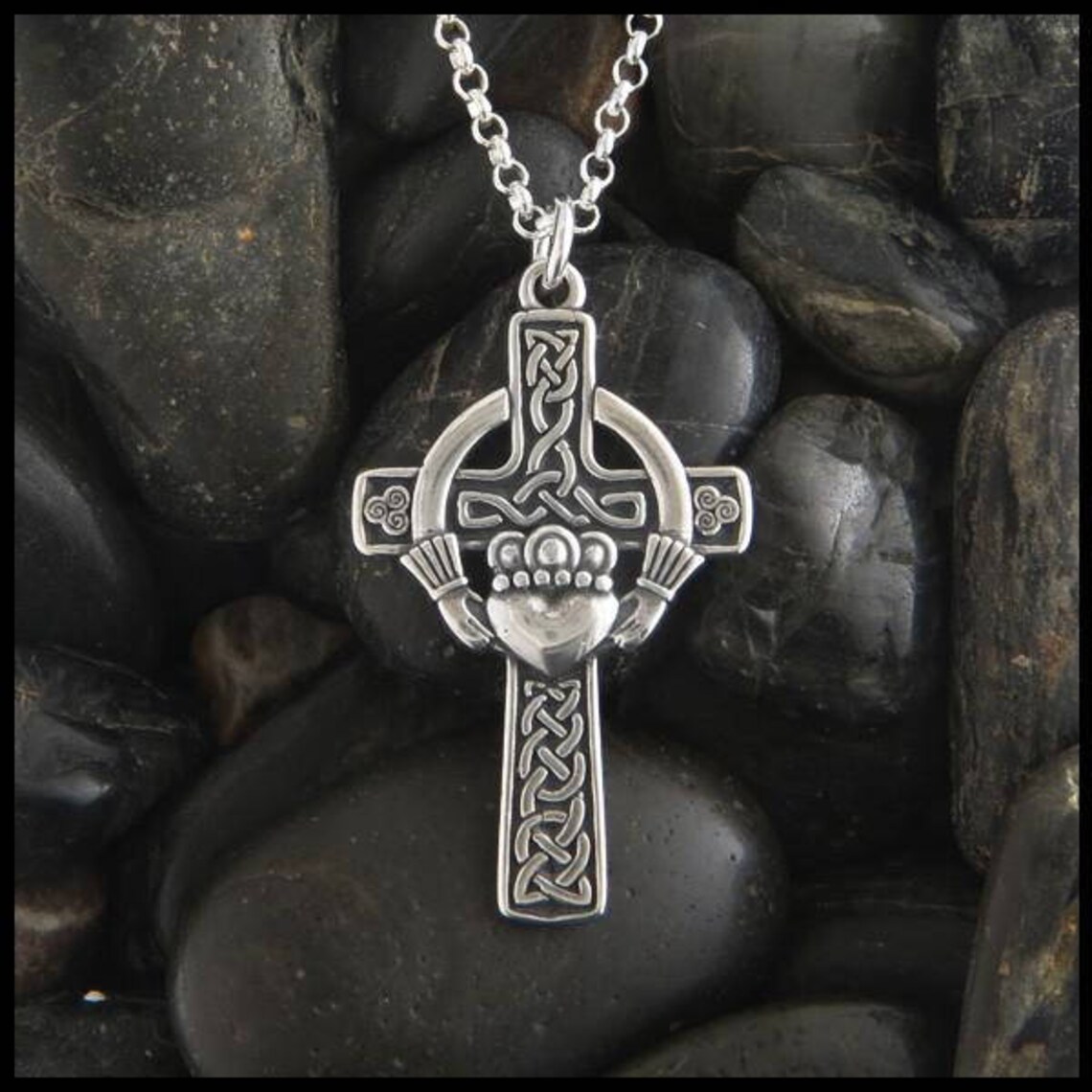 Celtic Claddagh Cross Pendant in 4 Size Options in Sterling | Etsy