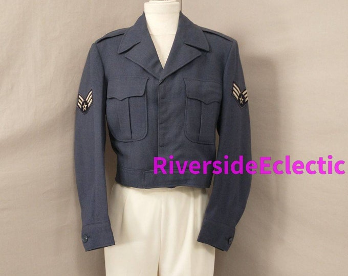 Vintage USAF 50's Short Wool Jacket Military Coat Light Blue W Patches ...