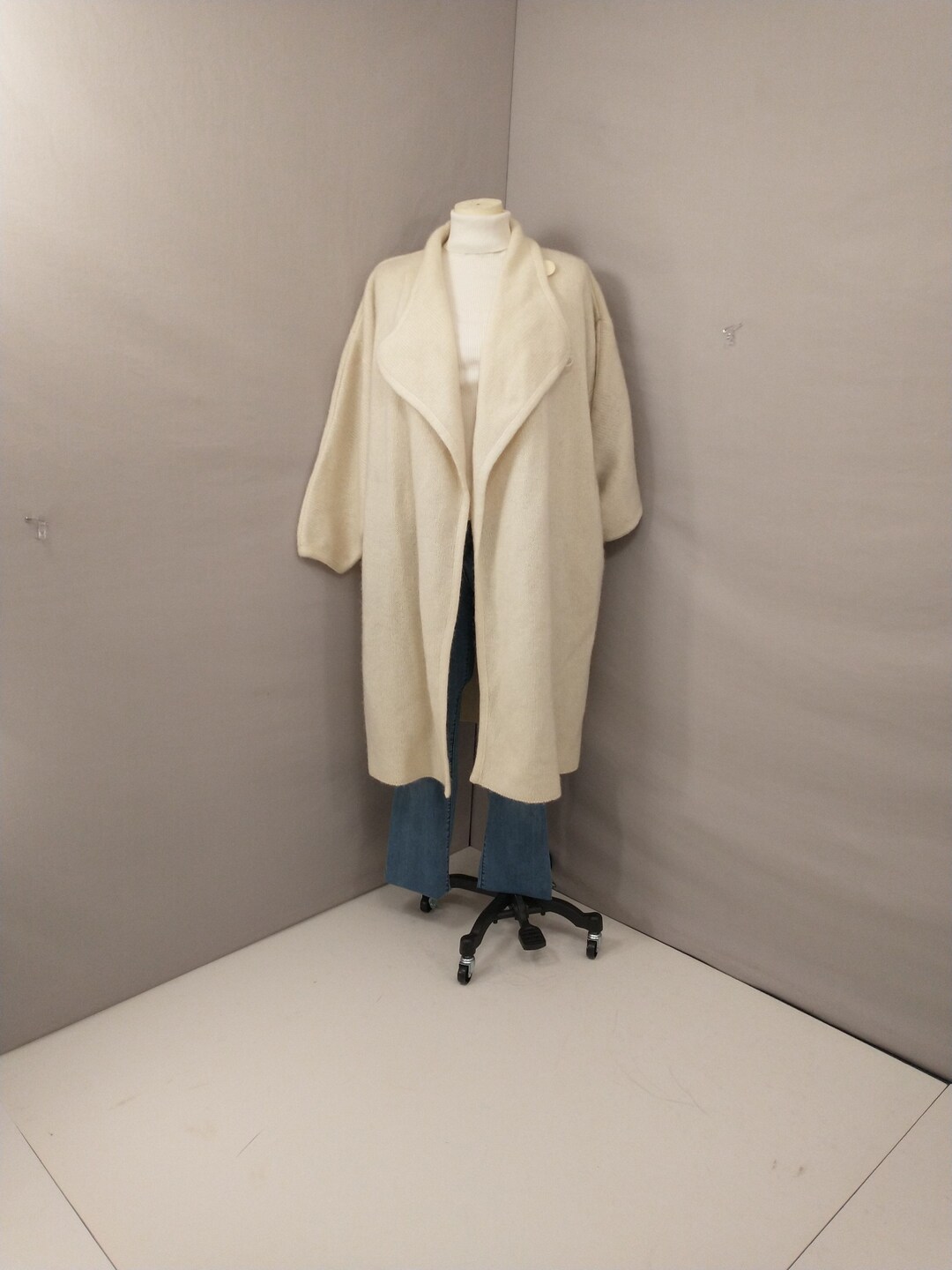 90's Sweater Coat Long Duster Jacket Cardigan Cream Ivory Beautiful ...