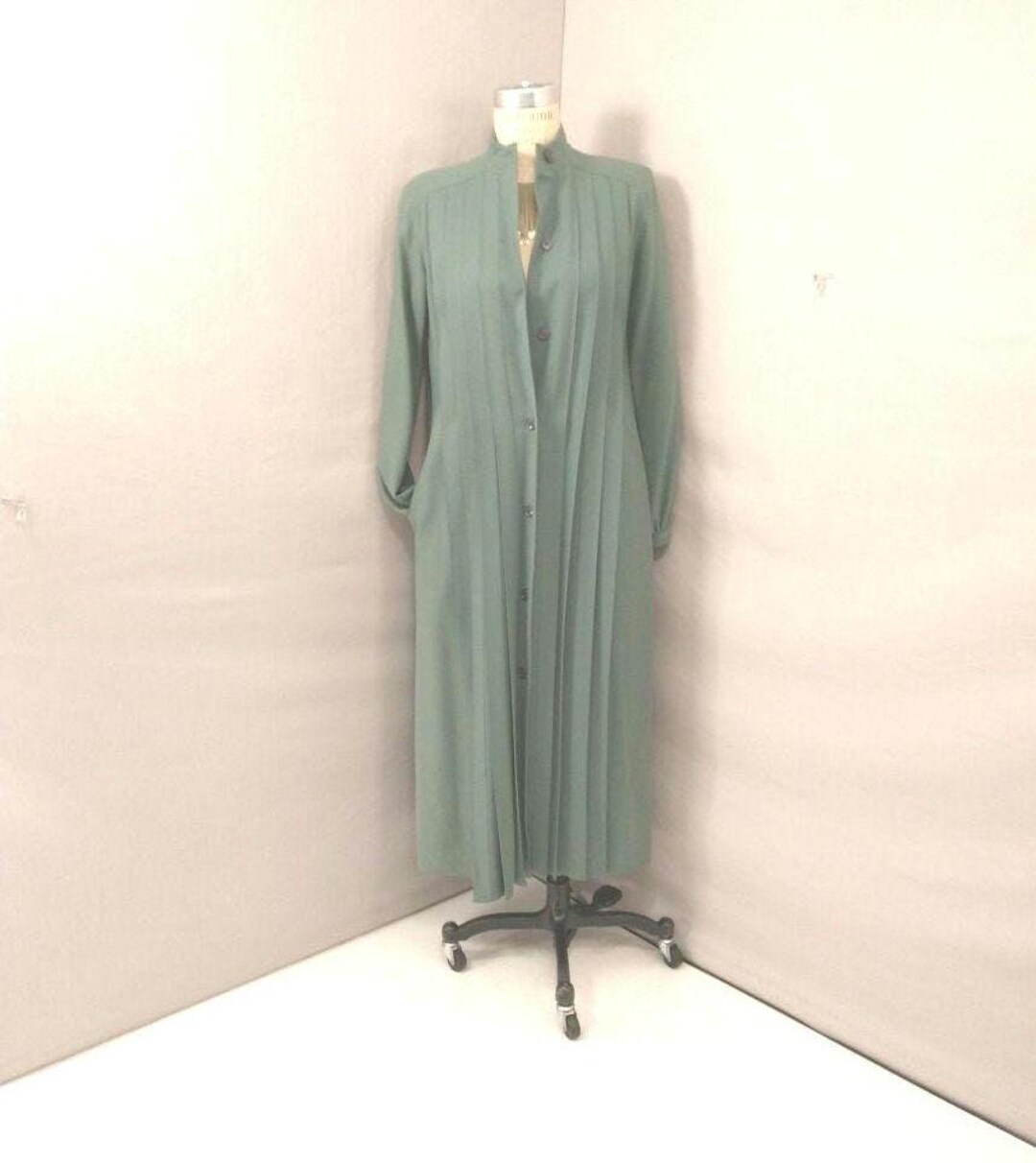 Vintage Green Duster Pleated Coat 90's Italian Made Quality Evening ...