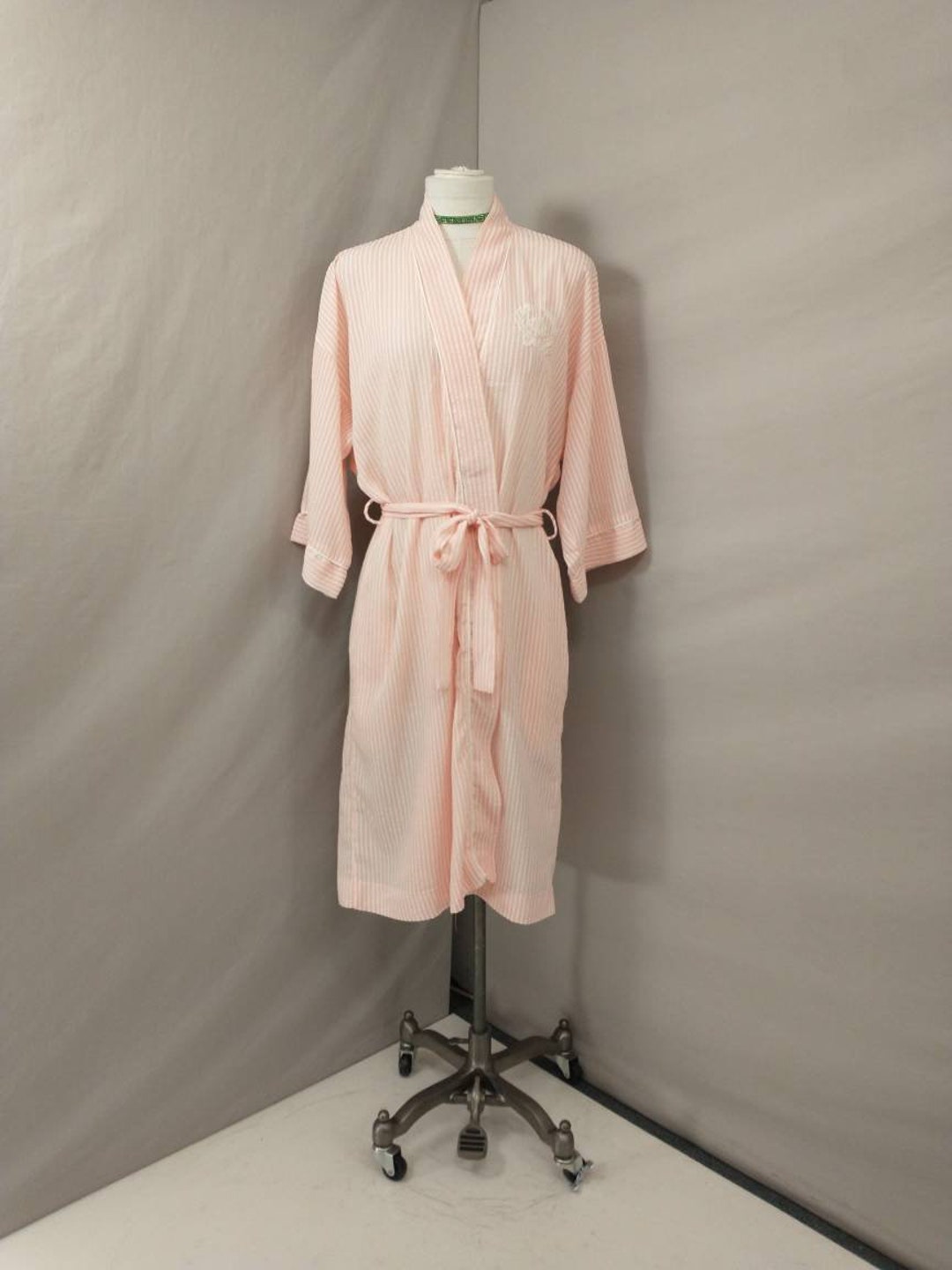 Pink Stripe Christian Dior Vintage Robe Mid Length Traditional Kimono ...