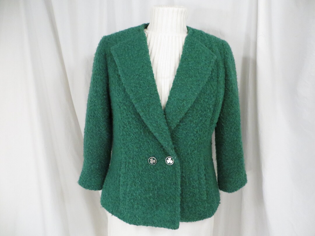 Irish Green Short Jacket Shamrock Buttons Casual Vintage Lined Great ...