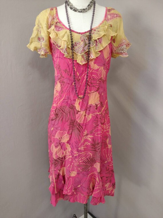 Zoe California Vintage Flapper Style Dress Pink w Ruf… - Gem