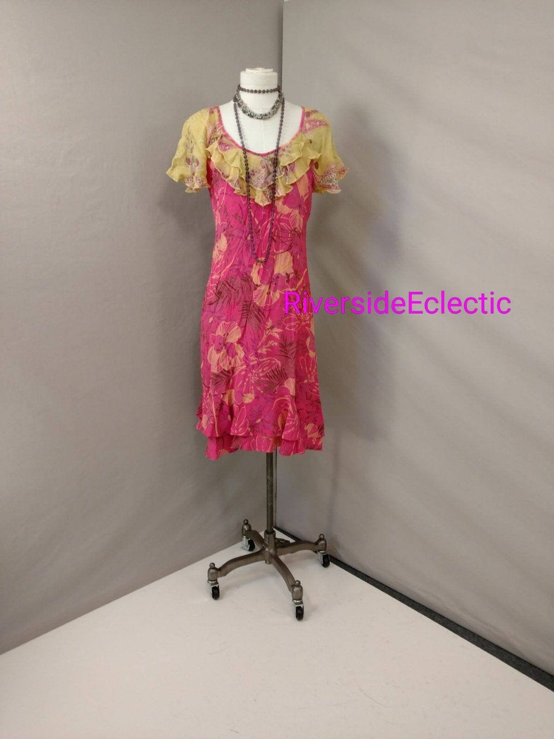 Zoe California Vintage Flapper Style Dress Pink W Ruffles 90's Made in ...