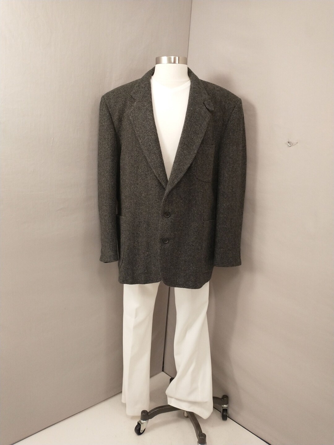 USA Made LL Bean Herringbone Tweed Wool Check Car Coat Men's Vintage ...