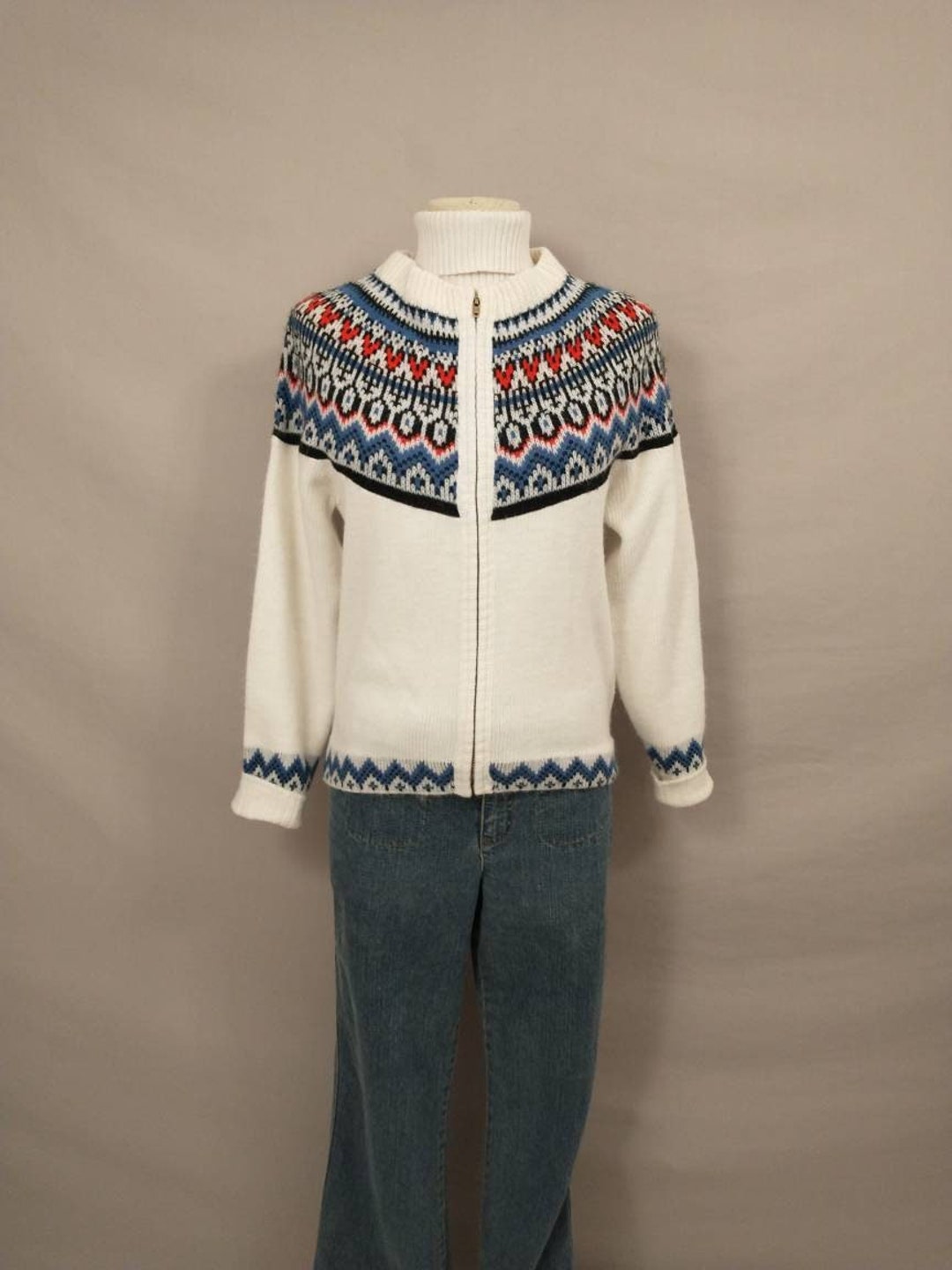60's Acrylic Zip Cardigan Sweater Vintage Sixties Long Sleeve Zip Style ...