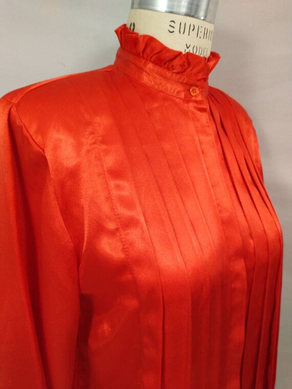 Feminine Bright Red Blouse High Neck Ruffle Collar Ro… - Gem