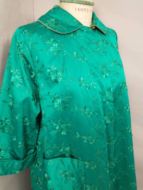 Emerald Green Satin Duster Light Coat Robe Vintage Ch… - Gem