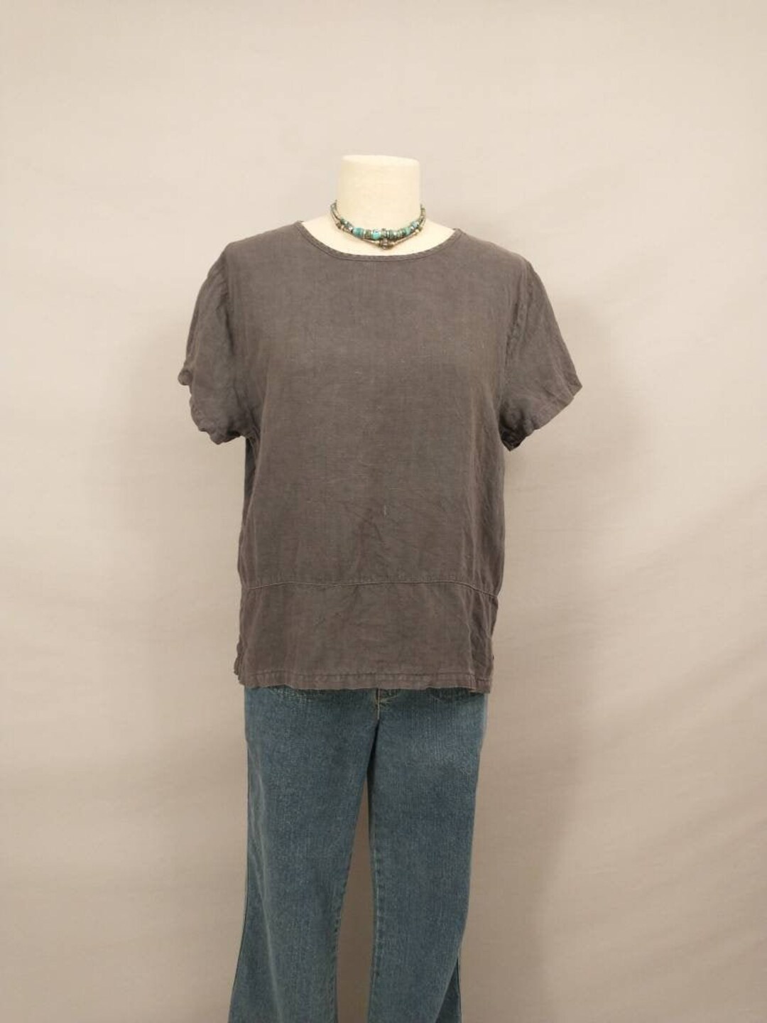 Bronze Vintage 100% Linen Tunic Blouse 90's Large Natural Fiber Top M/L ...