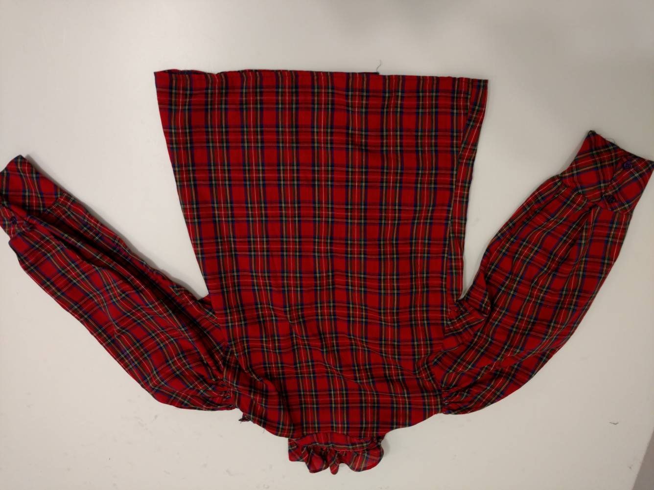 Super Feminine Red Plaid Blouse High Neck Ruffle Collar Puff - Etsy