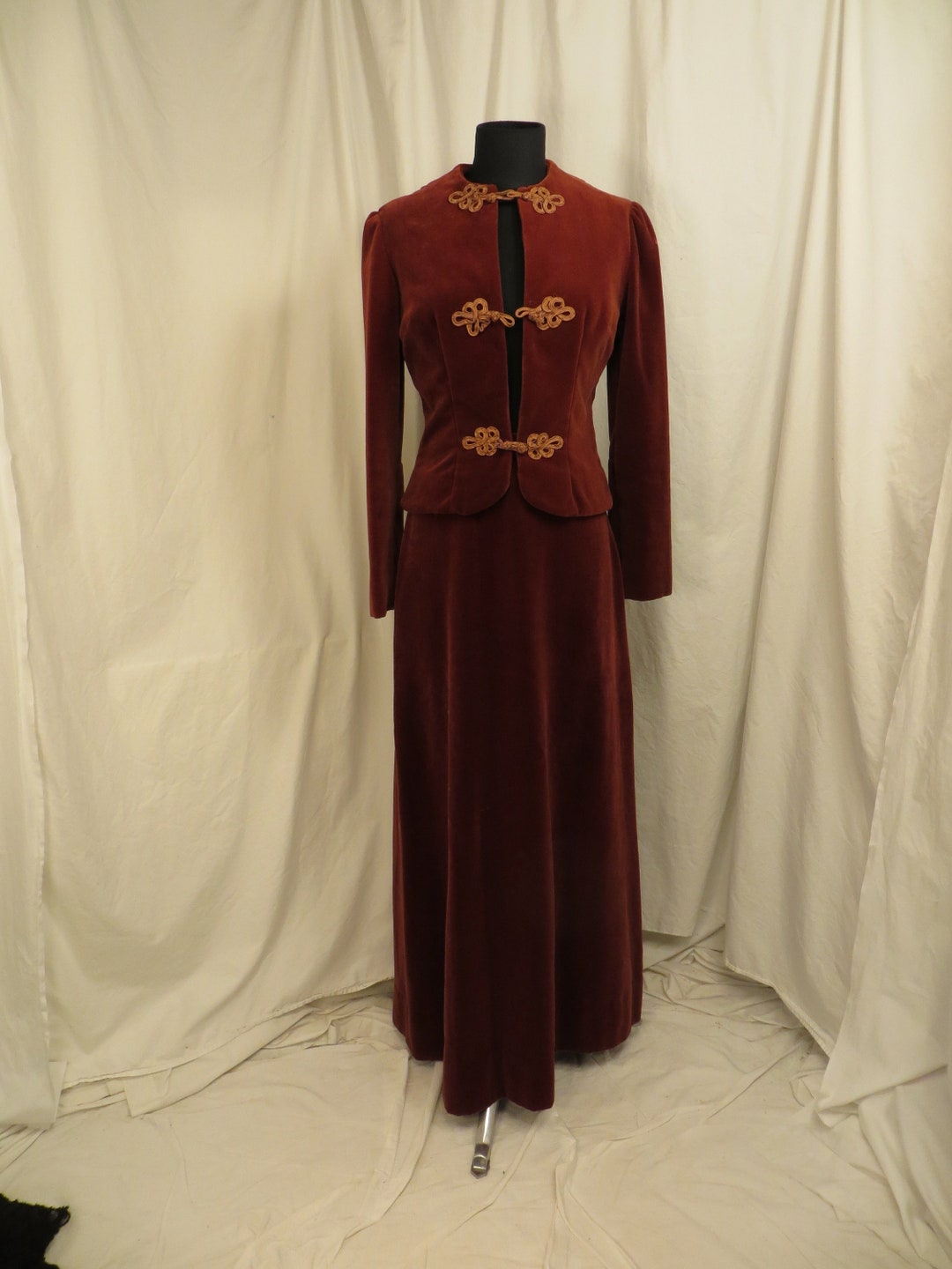 Vintage Edwardian Style Velvet Floor Length Skirt Set Antique Look ...