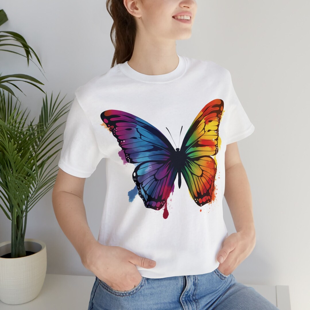 Watercolor Rainbow Butterfly Tee | LGBTQ+ Butterfly Top | Pride Parade ...