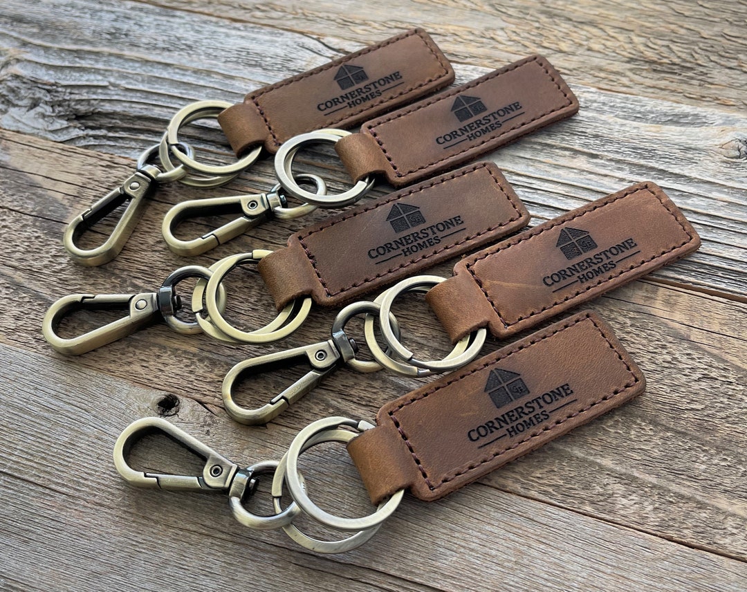 Custom Leather Keychain: Company Logo, Realtor Gift - Etsy