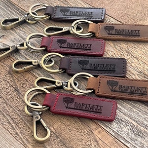 Custom Leather Keychain: Company Logo, Realtor Gift - Etsy