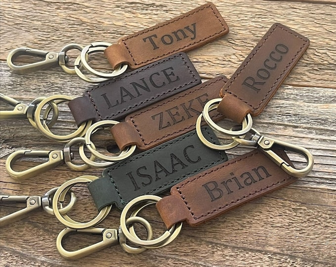Personalized Leather Keychain for Men, Custom Leather Keychain ...