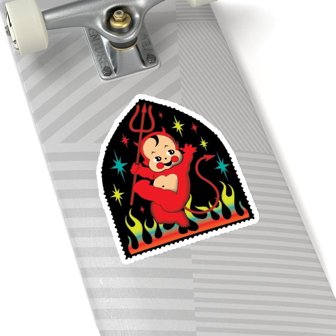 KEWPIE DEVIL Retro Devil Fire Flame Tattoo Skateboard Vinyl Kiss-cut ...