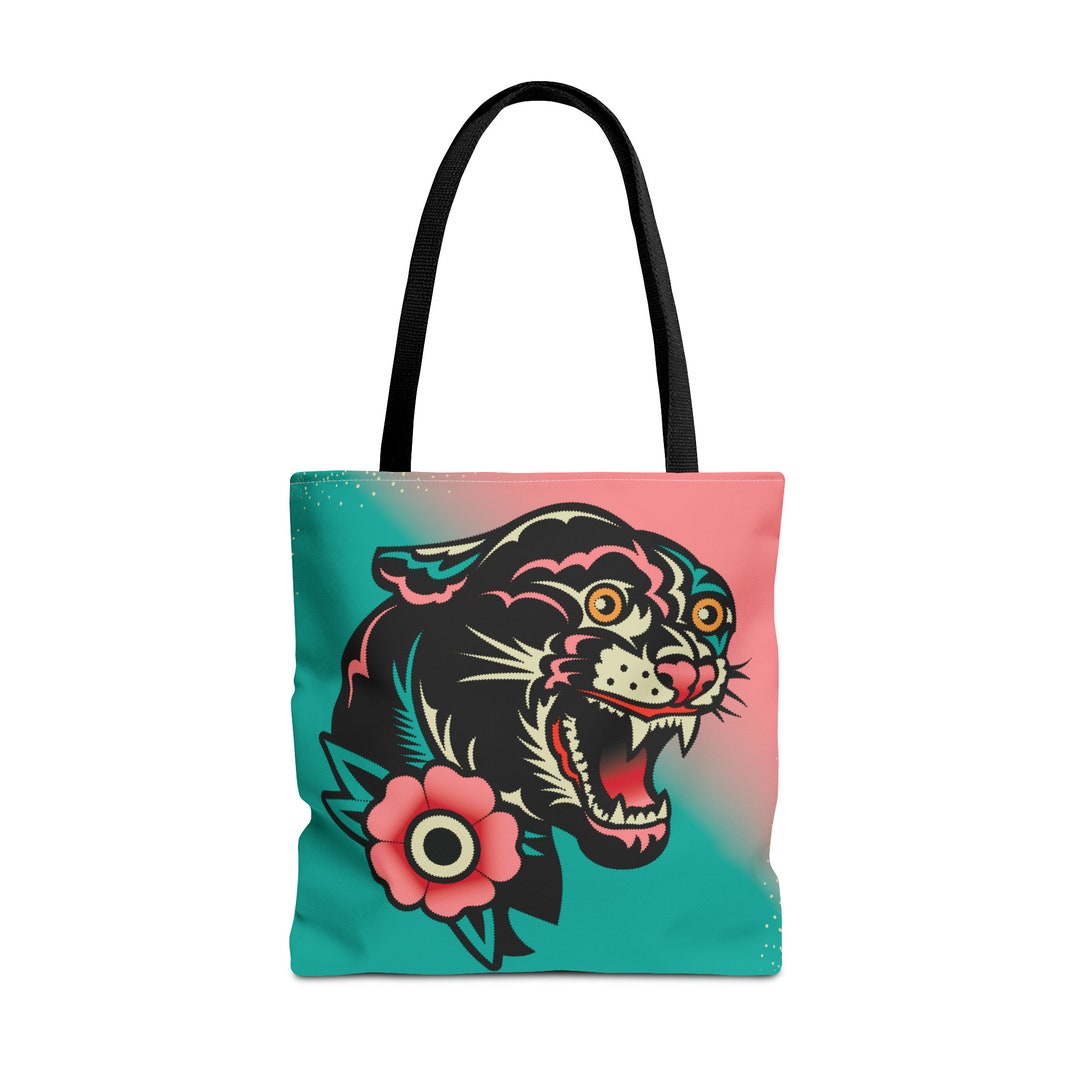 PANTERA PUSSY Double Sided Retro Flower Tattoo Panther Kitty Cat Pink ...