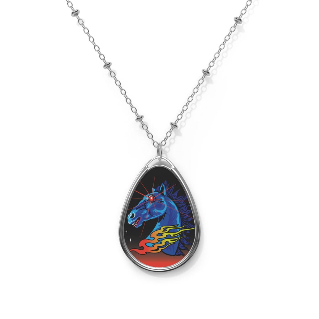 BLUCIFER Denver Colorado Retro Blue Horse Laser Eyes Oval Necklace - Etsy