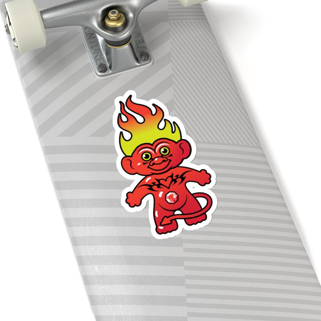 HELL TROLL Tattoo Flaming Devil Red Treasure Troll Doll Kiss-cut ...
