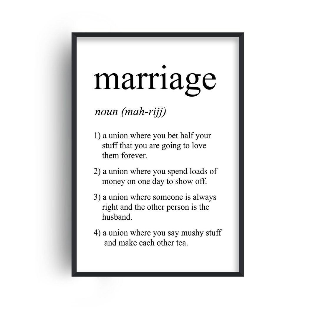 Marriage Definition Sign, Modern Dictionary Meaning Poster, Love Quote ...