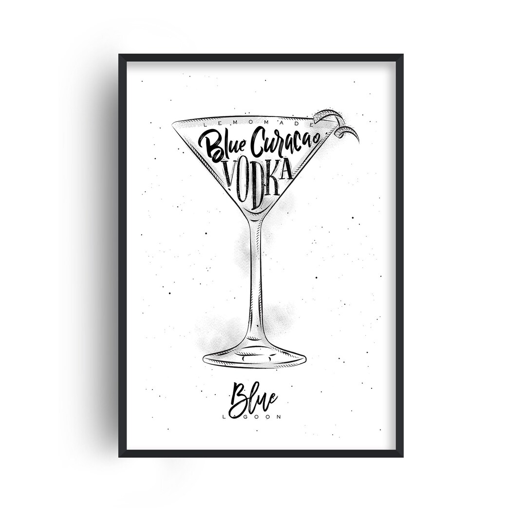 Blue Lagoon Cocktail Sign, Modern Kitchen Poster, Drinking Bar Alcohol ...