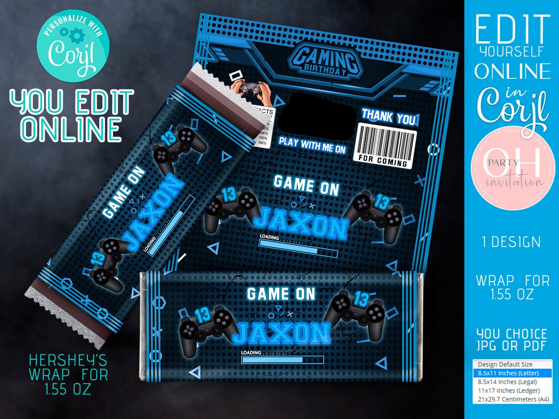 Game Party Decor Blue Chip Bag Candy Bar Cupcake Topper Water - Etsy