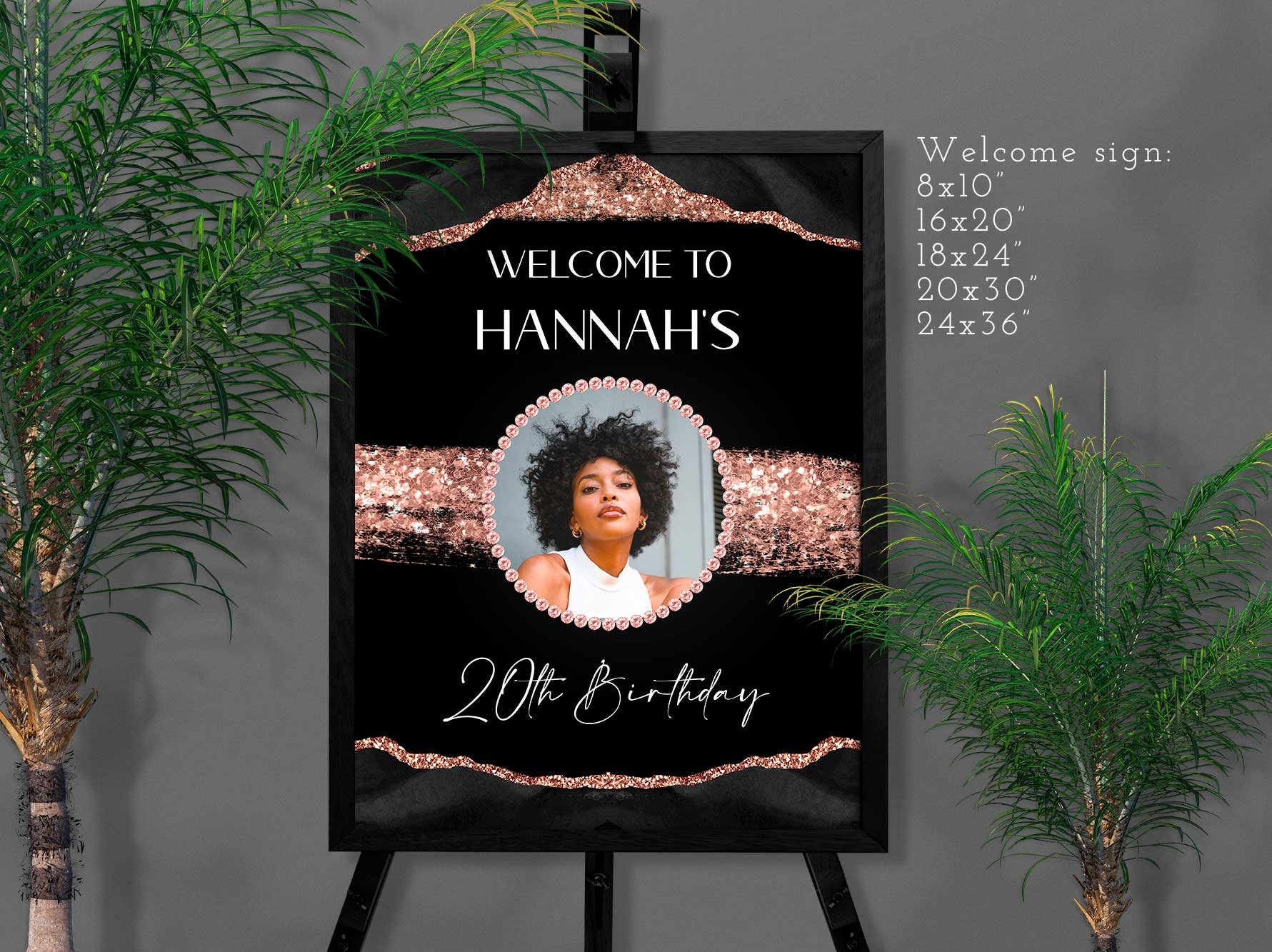 Glam Modern Black Rose Gold Welcome Sign Birthday Decor Favor | Etsy