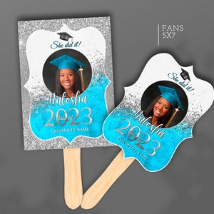 Editable Light Blue Silver Graduation Party Decorations Fans Grad 2025 ...