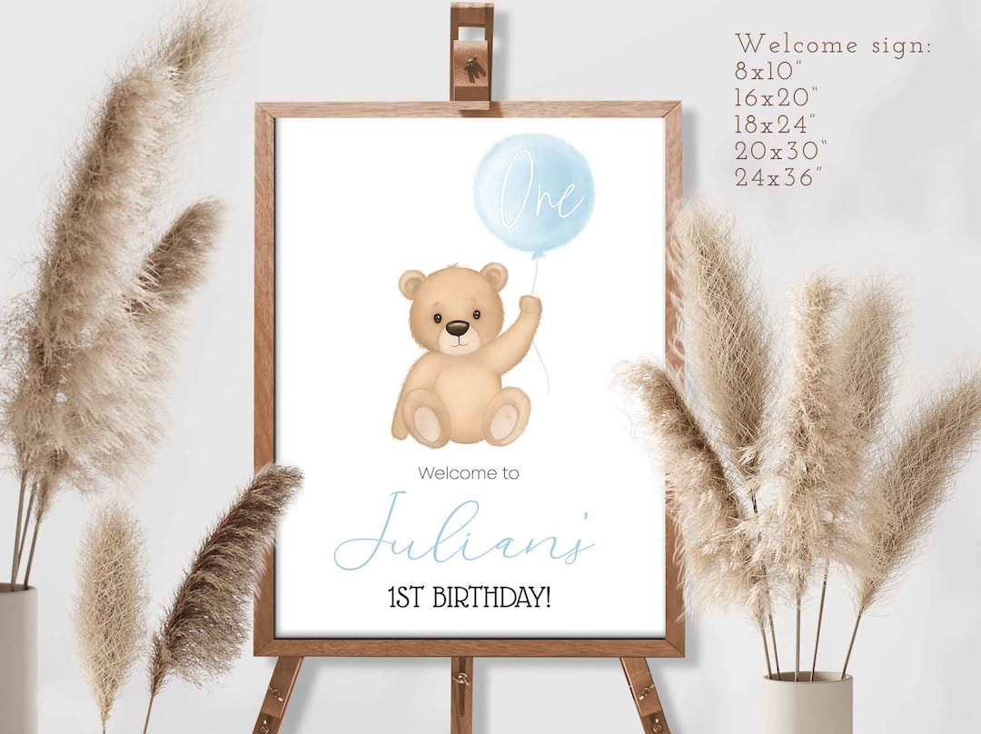 Beary First Birthday Sign, Teddy Bear Welcome Sign, Welcome Bear Sign ...