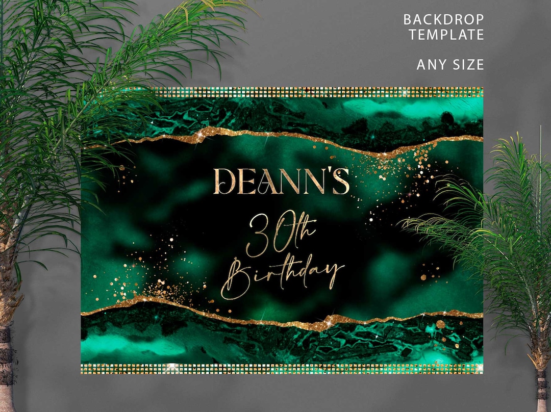Emerald Green & Gold 30th Birthday Backdrop (printable, Editable ...