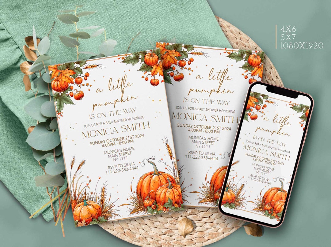 Editable Little Pumpkin Baby Shower Invitations, Fall Minimalist Baby ...