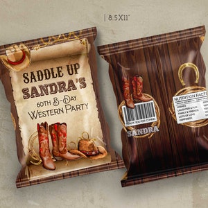 Editable Western Cowboy Chip Bag: Rodeo Birthday Party Favors (DIY ...