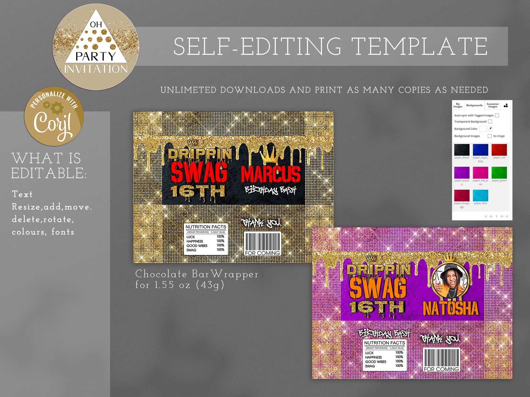 Editable Dripping Swag Candy Bar Template Birthday Party - Etsy