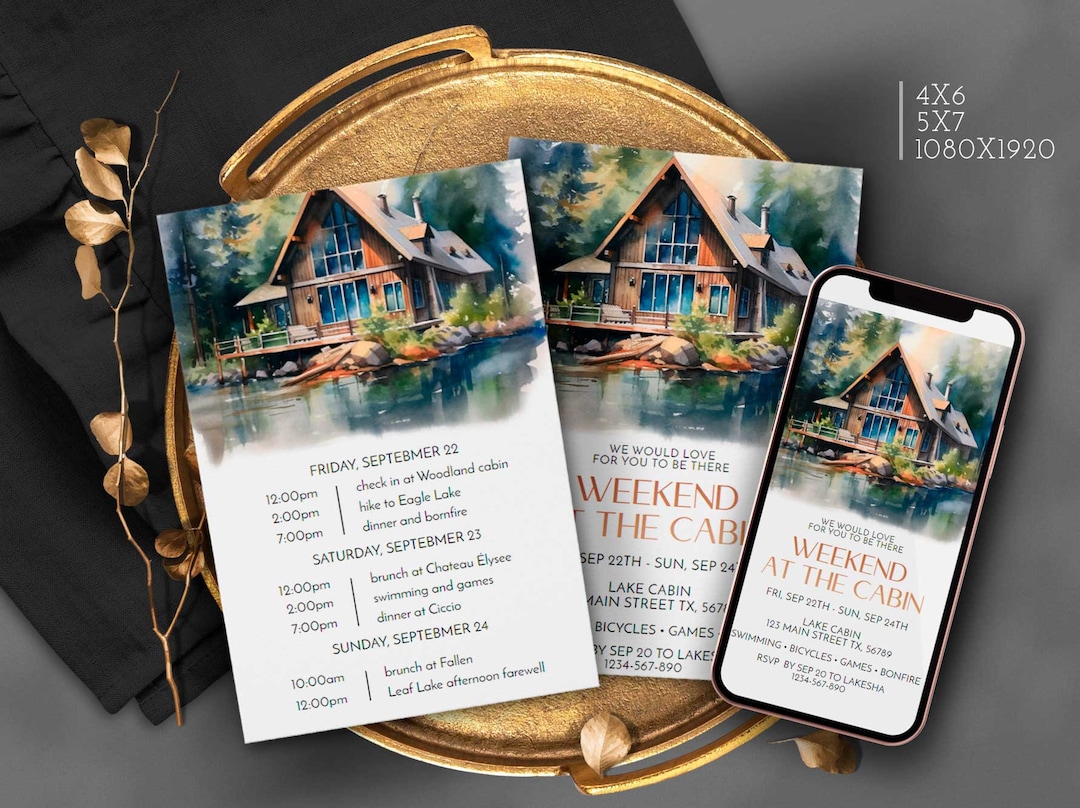 Cabin Invite, Weekend in the Woods Invitation Editable, Camping Party ...