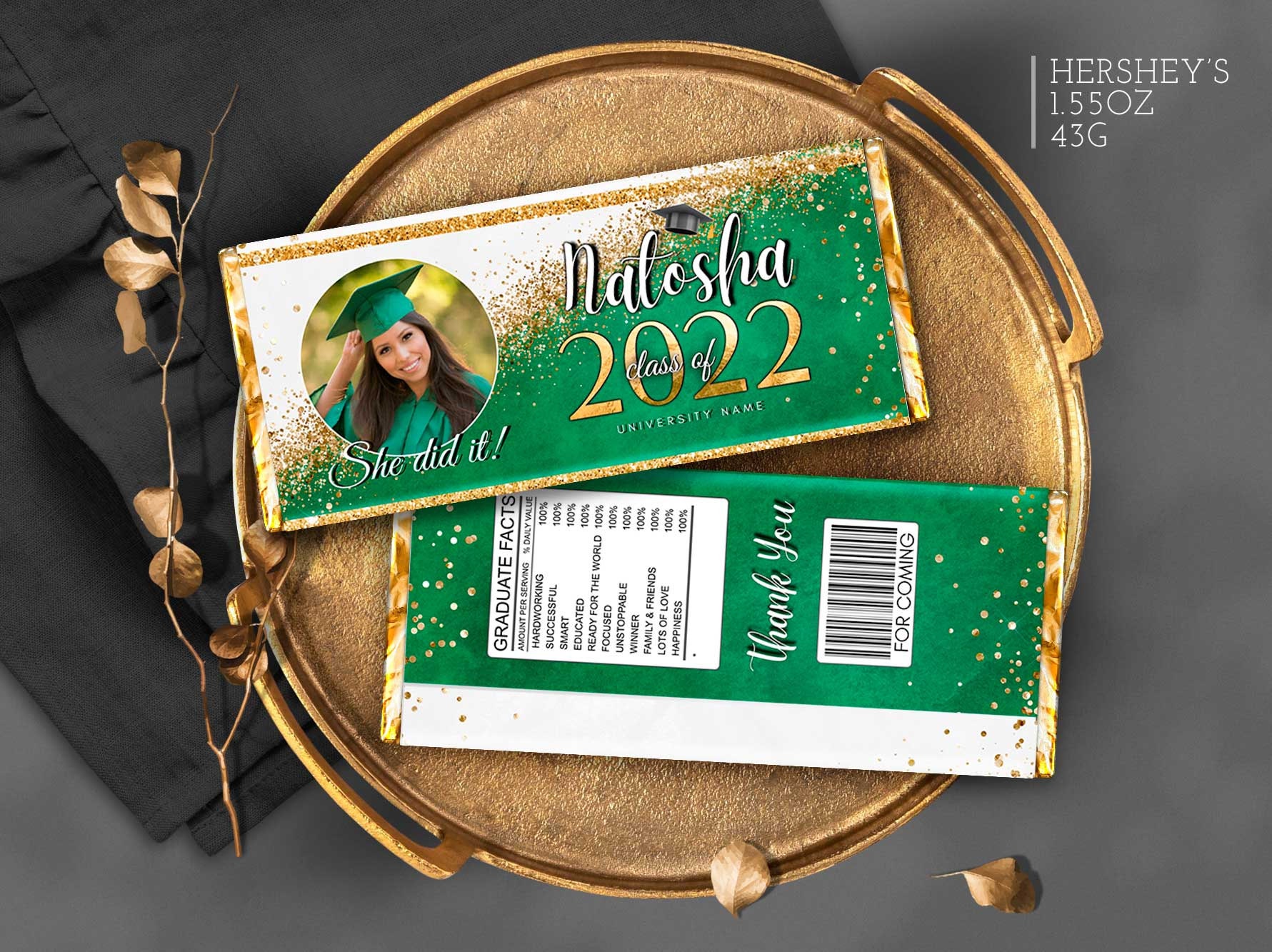 Editable Graduation With Photo Green White Party Decorations - Etsy