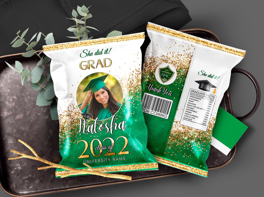 DIY Graduation Green White Gold Chip Bag Party Decorations Senior 2026 ...