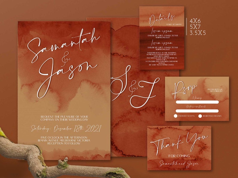 Terracotta Wedding Invitations With Rsvp Card Rust Minimalist - Etsy