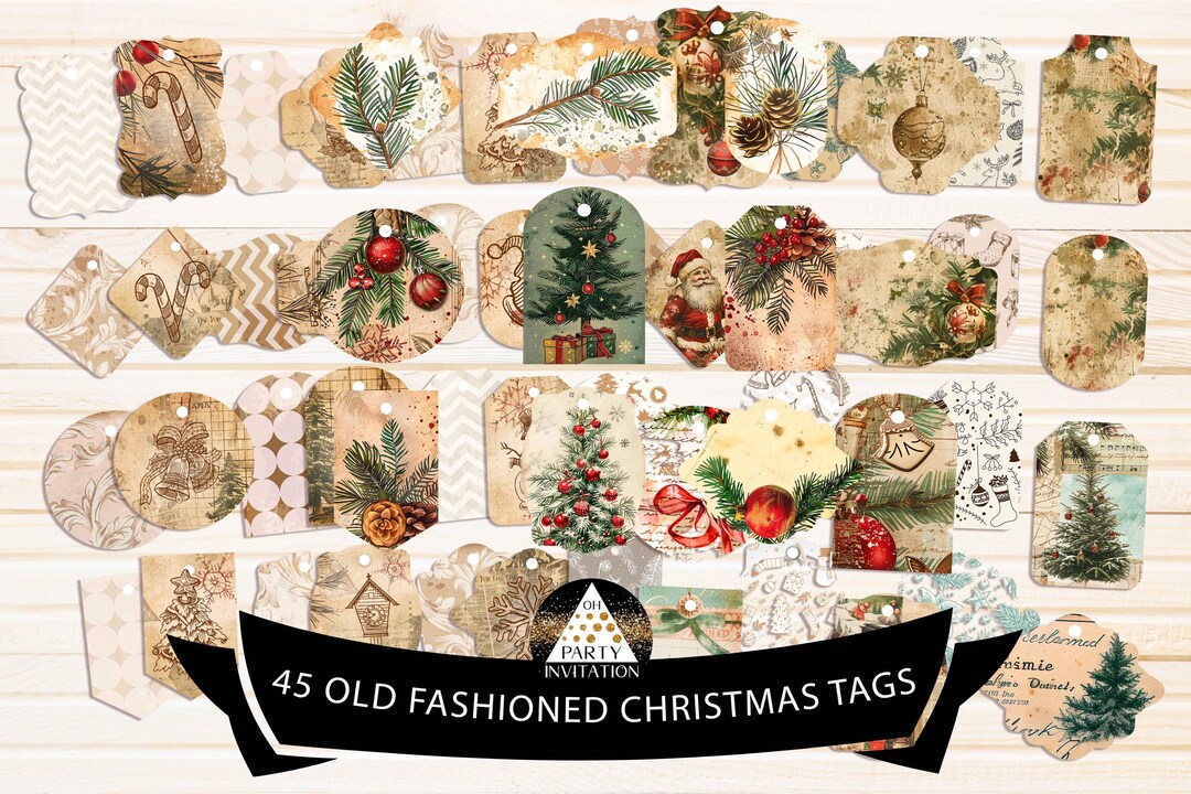Old Fashioned Christmas Tags, Digital Junk Journal Printable, Christmas ...