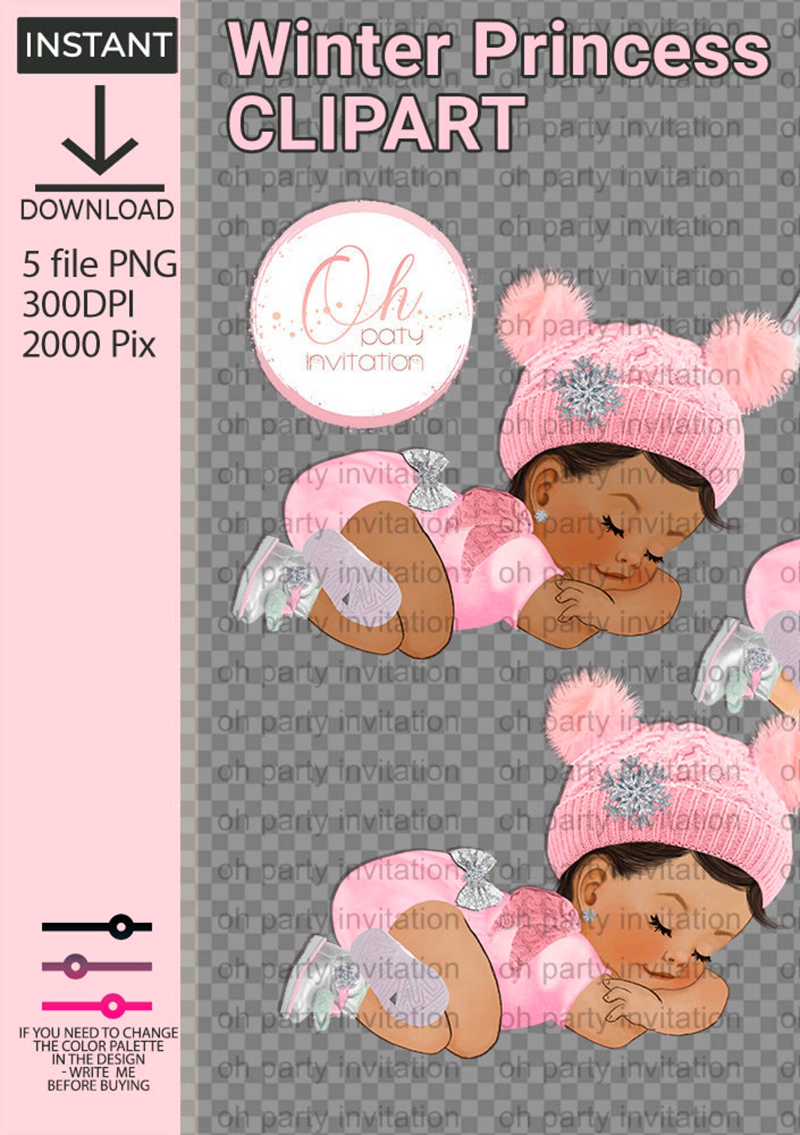 Sleeping Winter Onederland Baby Girl Clipart Pink White and Silver ...