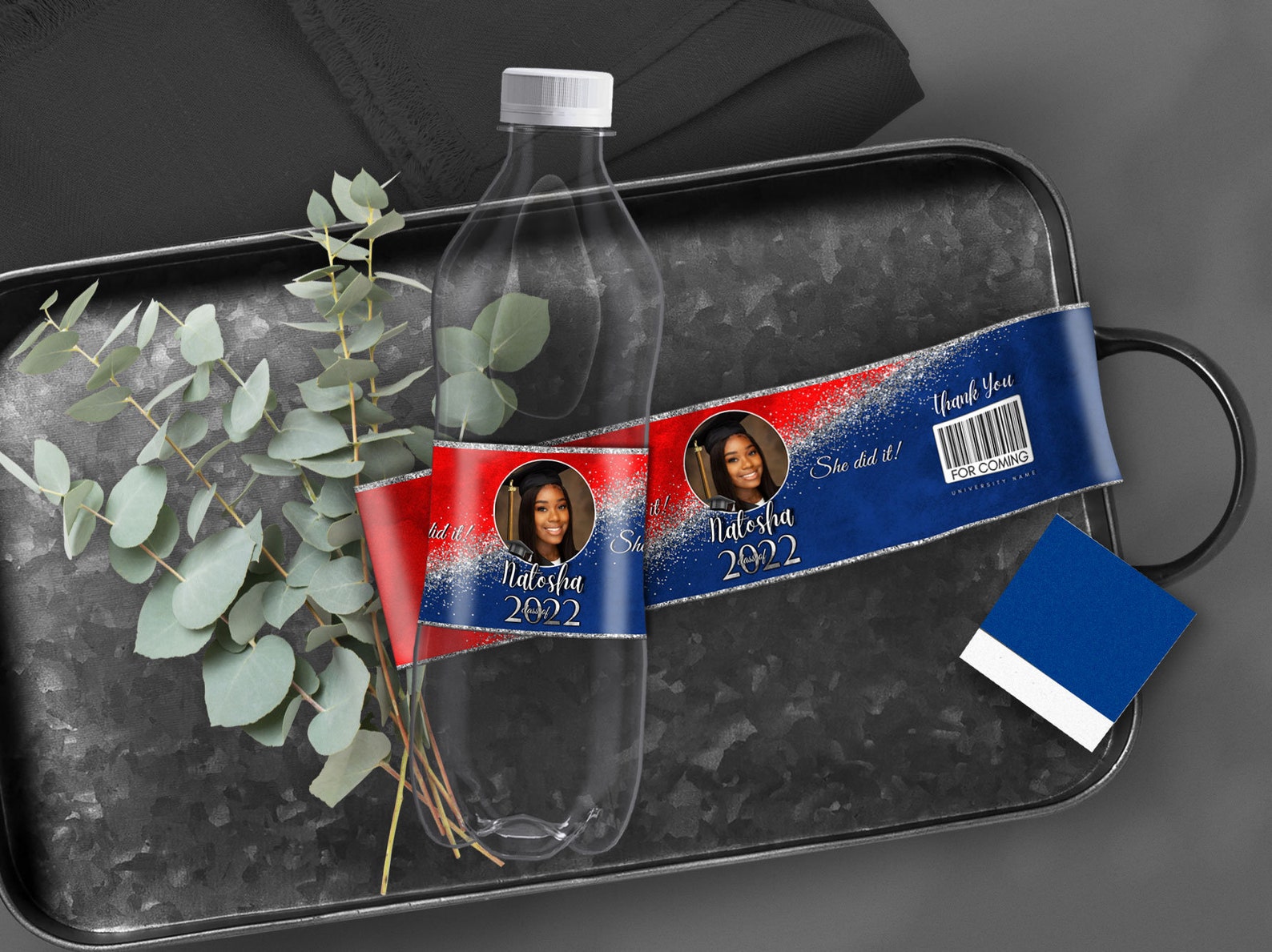 Editable Graduation Red Blue Water Bottle Labels With Silver - Etsy