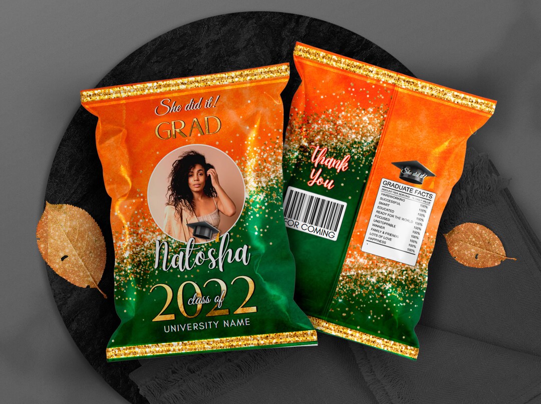 DIY Graduation Chip Bag: Orange Green Gold, Senior 2026 (editable Canva ...