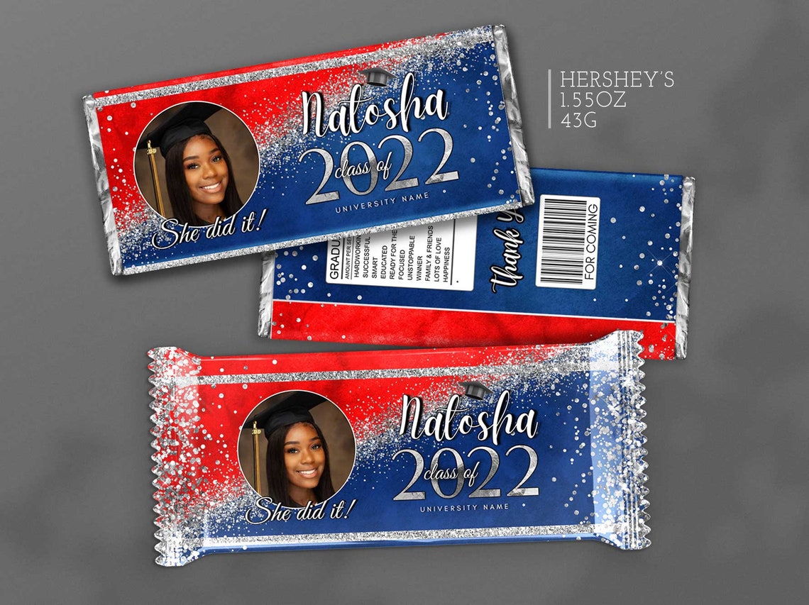 Editable Graduation Red Blue Candy Bar With Silver Glitter - Etsy
