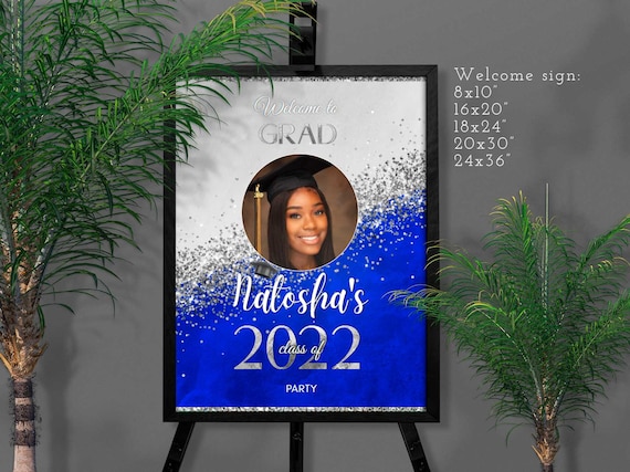 Editable Banner Royal Blue and Silver Graduation Welcome Sign - Etsy
