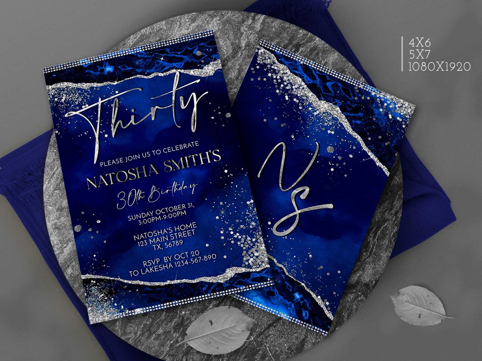 30th Birthday Invitation Navy Blue and Silver Party Invites - Etsy