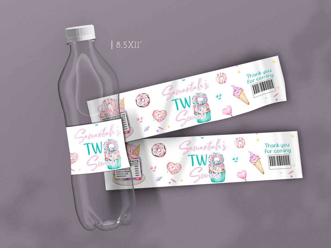 Editable Two Sweet Water Bottle Labels Birthday Decorations | Etsy